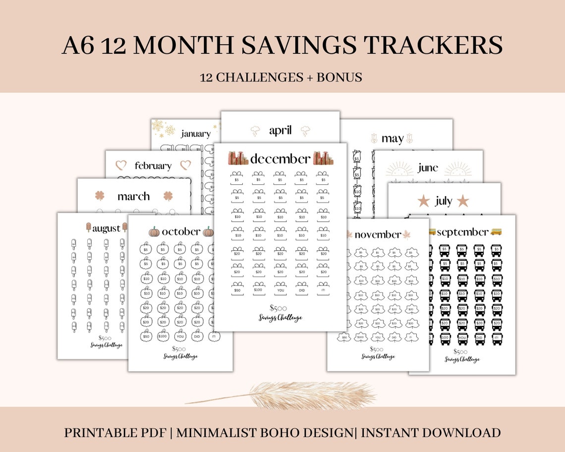12 Month Money Savings Challenge Savings Tracker Bundle - Etsy