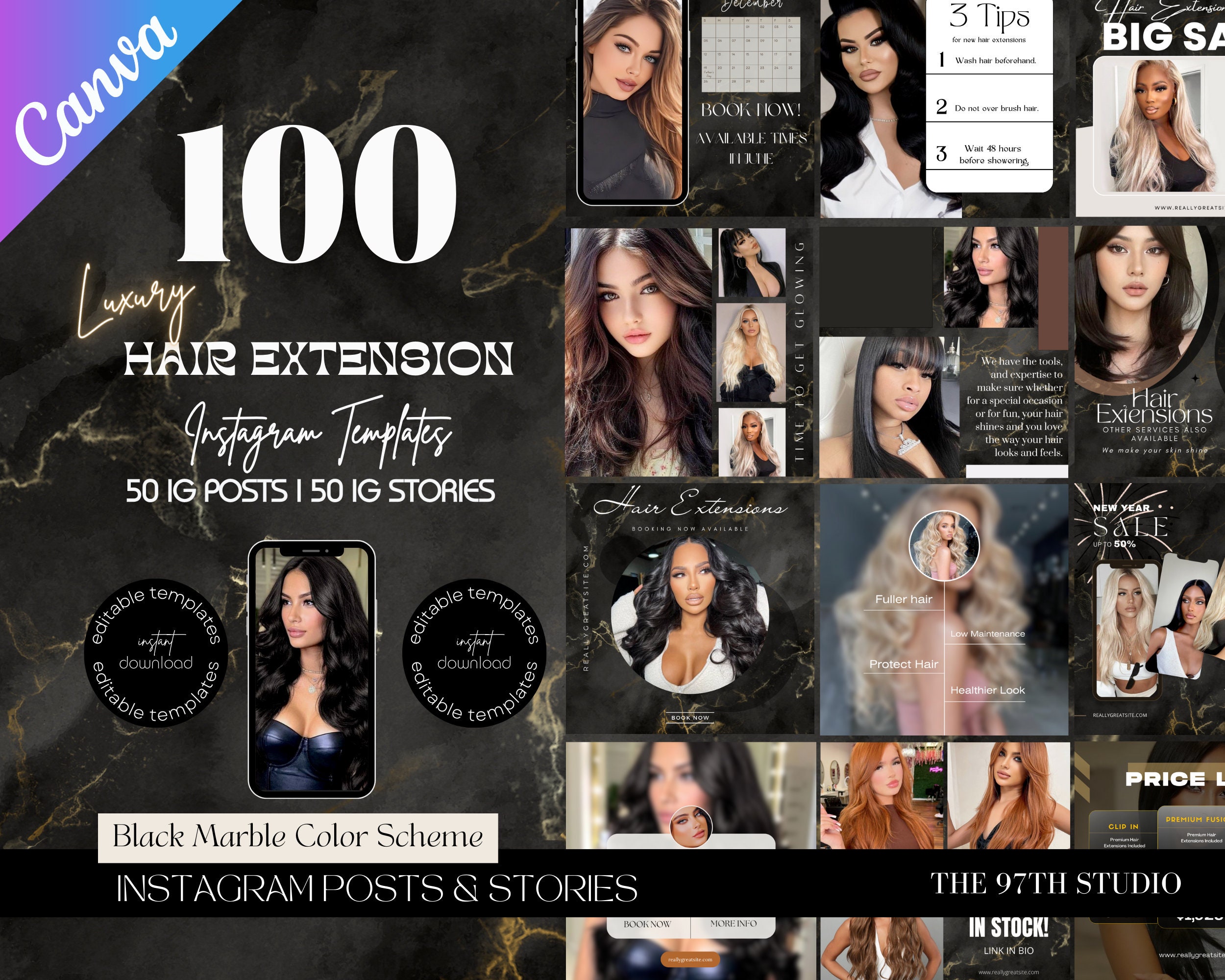 100 Instagram Template Posts for Hair Extension Business Hair - Etsy