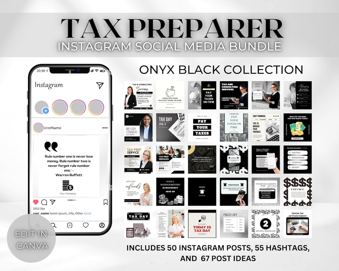 Tax Preparer Instagram Template Social Media BUNDLE, Tax Preparation ...