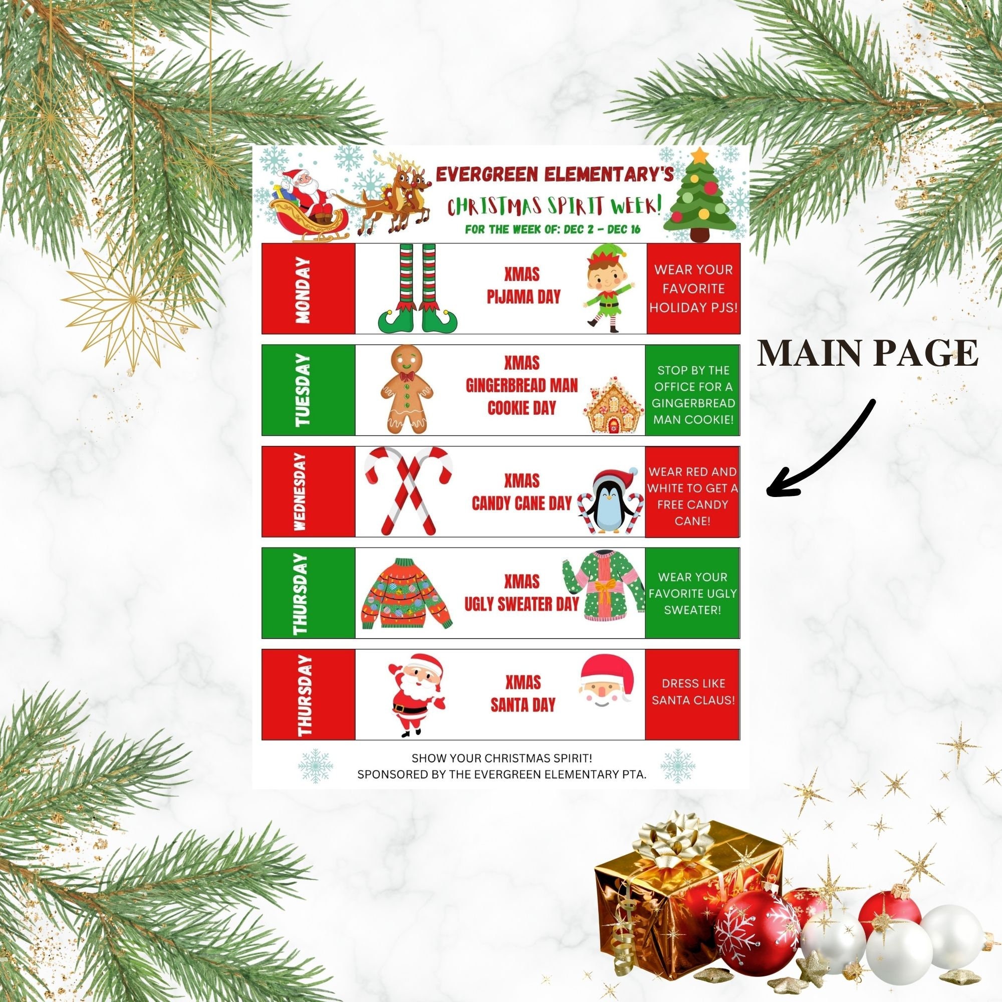 Christmas School Spirit Week Itinerary, Holiday Planner (printable ...