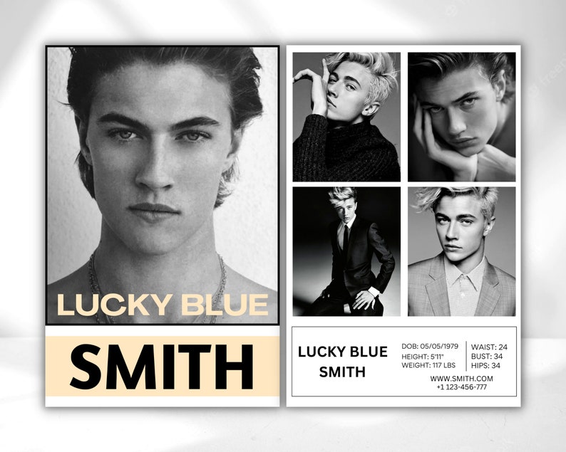 COMP CARD Template for Male Models,modeling Photocard, Zed Card for ...