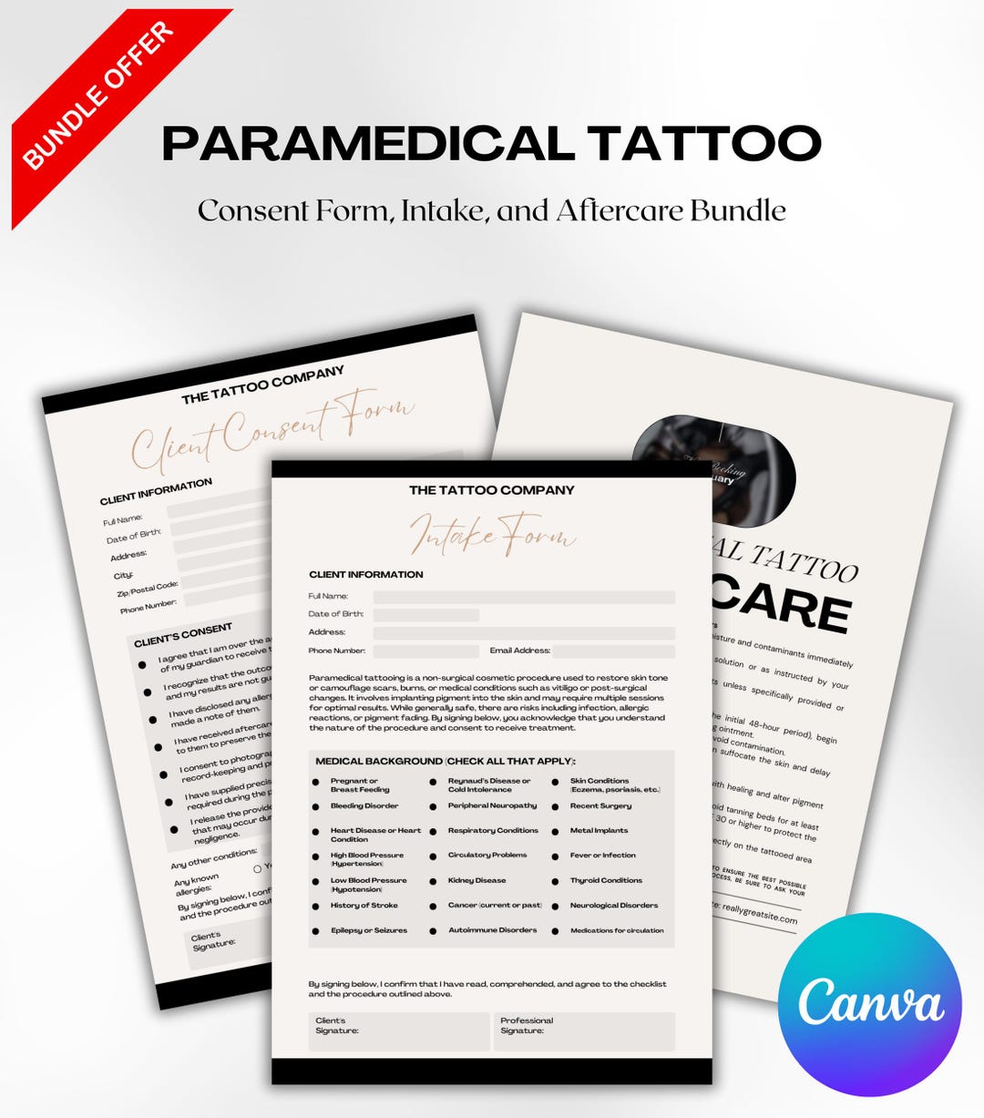 Paramedical Tattoo Business Forms, Paramedical Tattoo Client Intake ...
