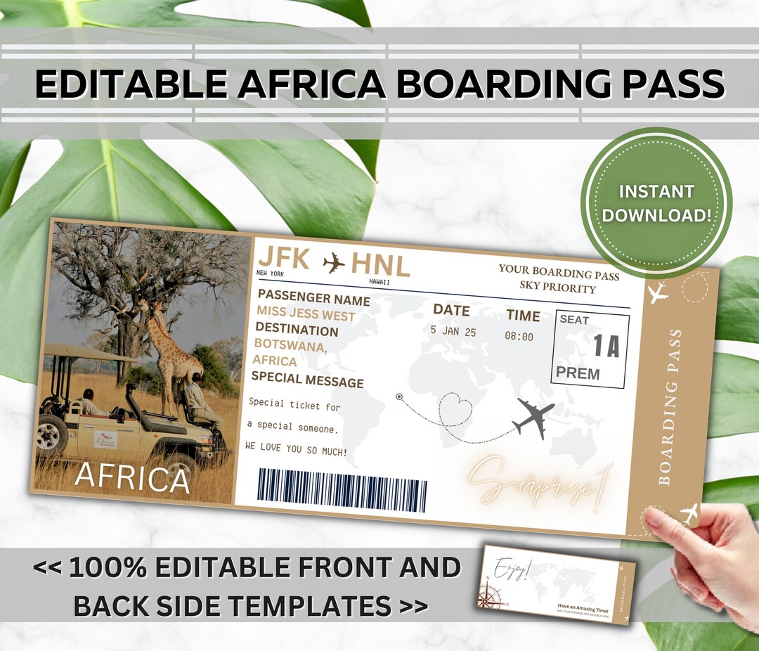 EDITABLE African Safari Surprise Boarding Ticket Template, Canva ...