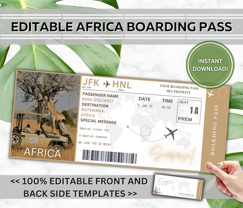 Editable African Safari Boarding Pass Template (digital Download) - Etsy