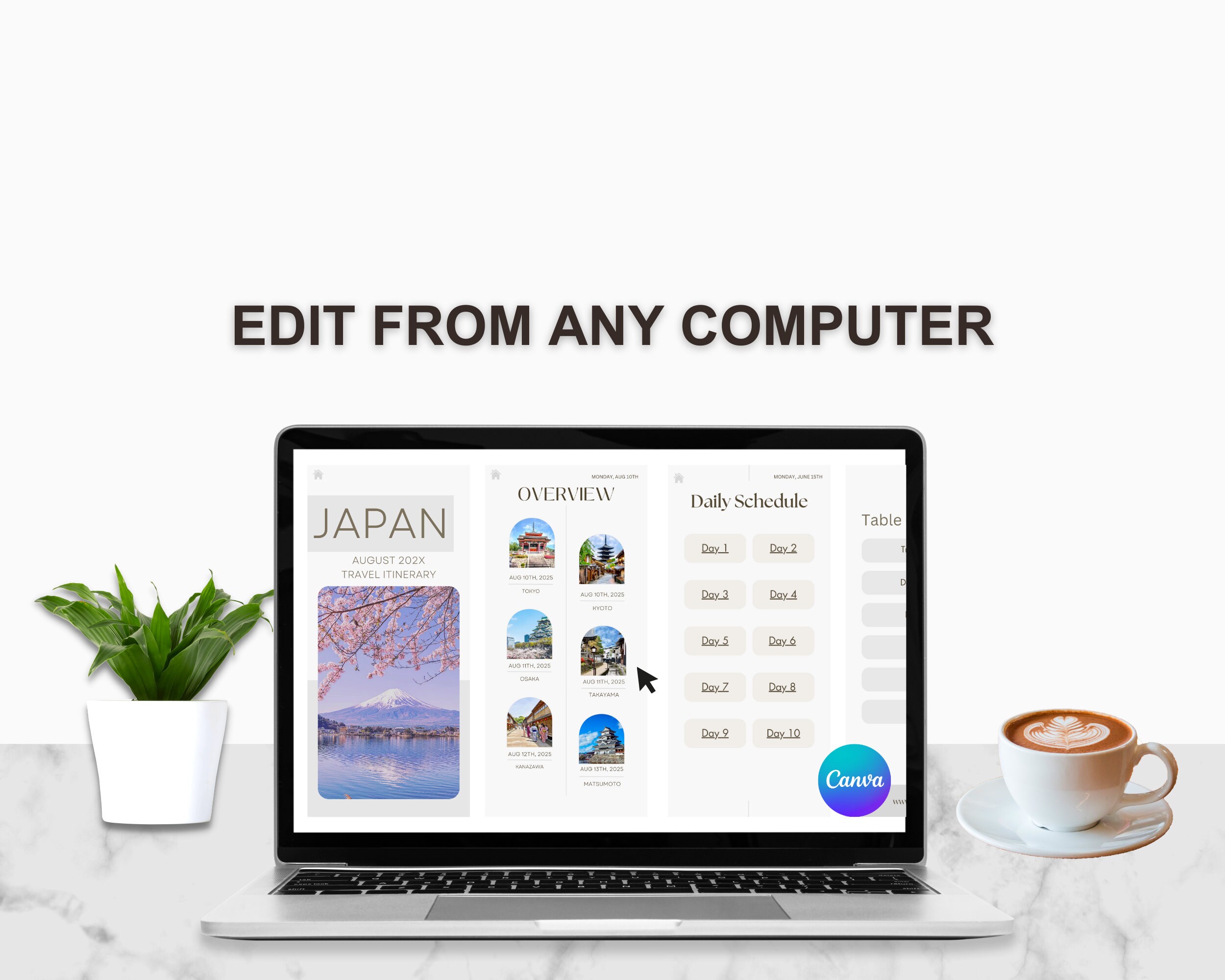JAPAN Travel Itinerary Template Modern Minimal Boho, Ipad, Tablet ...