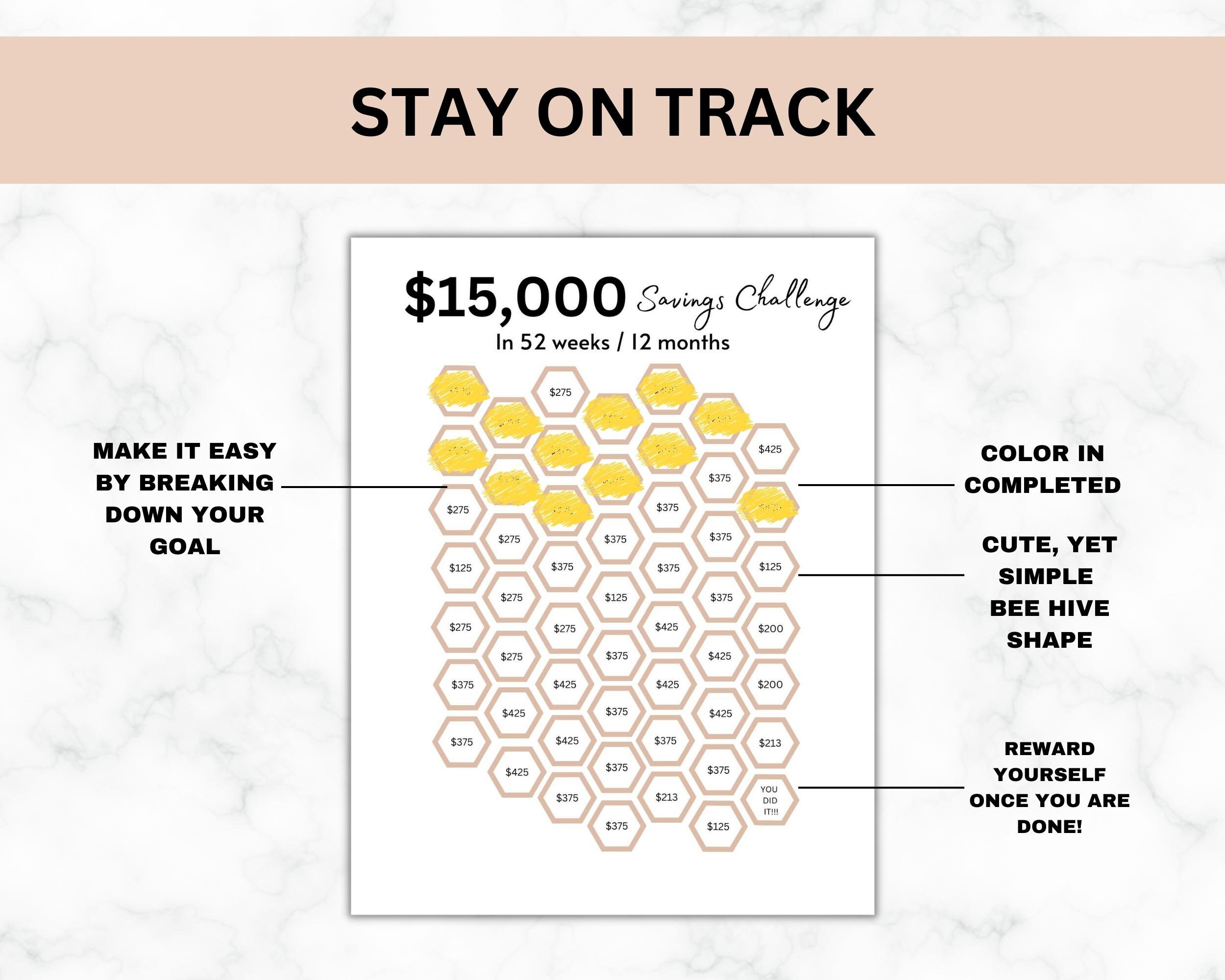 15,000 Money Saving Challenge, 15,000 Savings Tracker, Money Saving ...