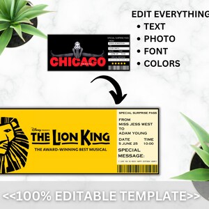 EDITABLE CHICAGO Broadway Surprise Ticket, Chicago Musical Collectible ...