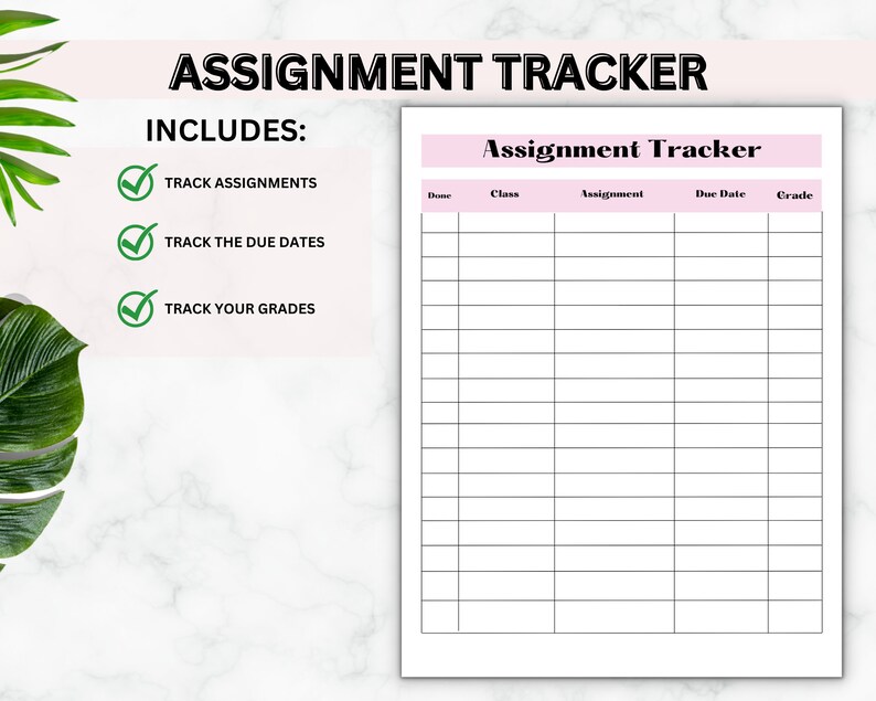PRINTABLE and Digital Assignment Tracker + Assignment Planner, Digital ...