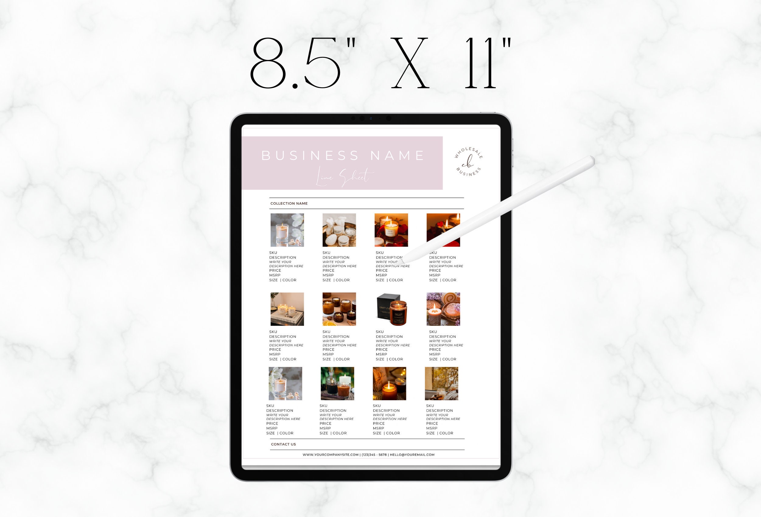 Line Sheet for Wholesale. Price List Template, Editable Candle Template ...