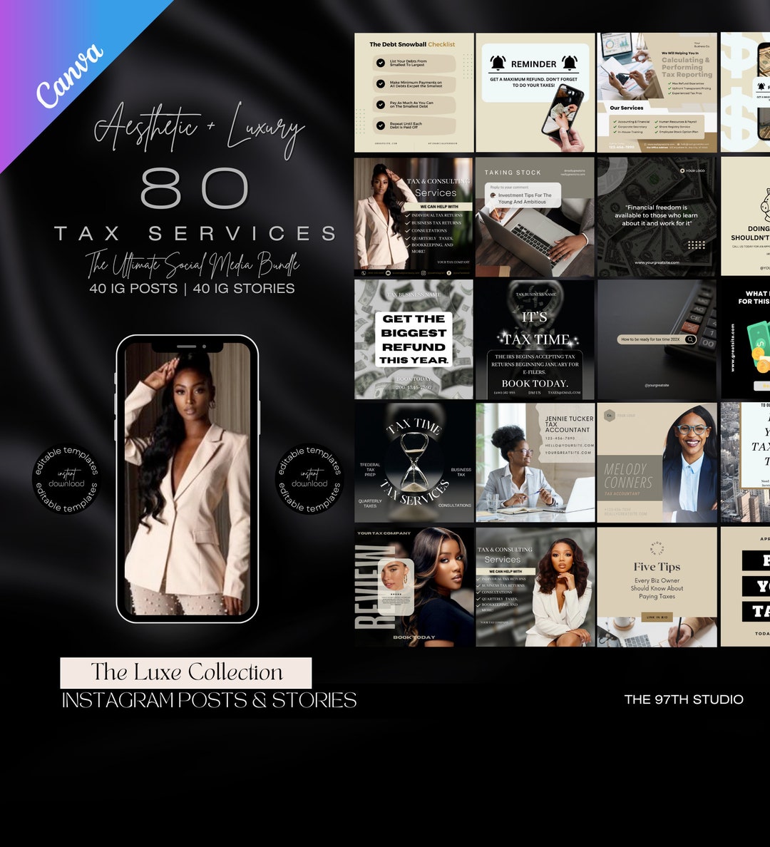 Tax Preparer Instagram Templates | Luxe Marketing Posts (canva) - Etsy