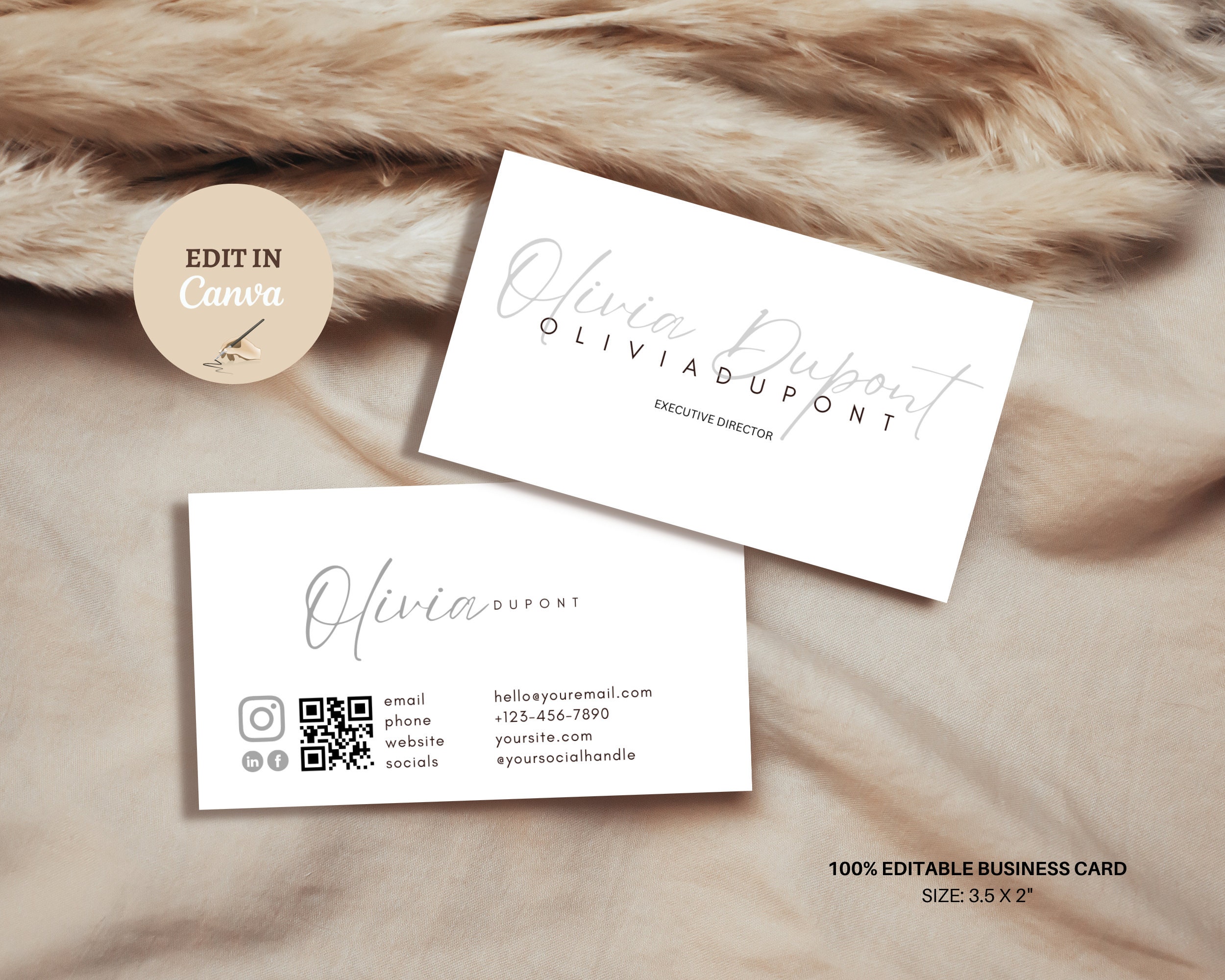 Minimalist Business Card Template, DIY Small Business Card Template QR ...