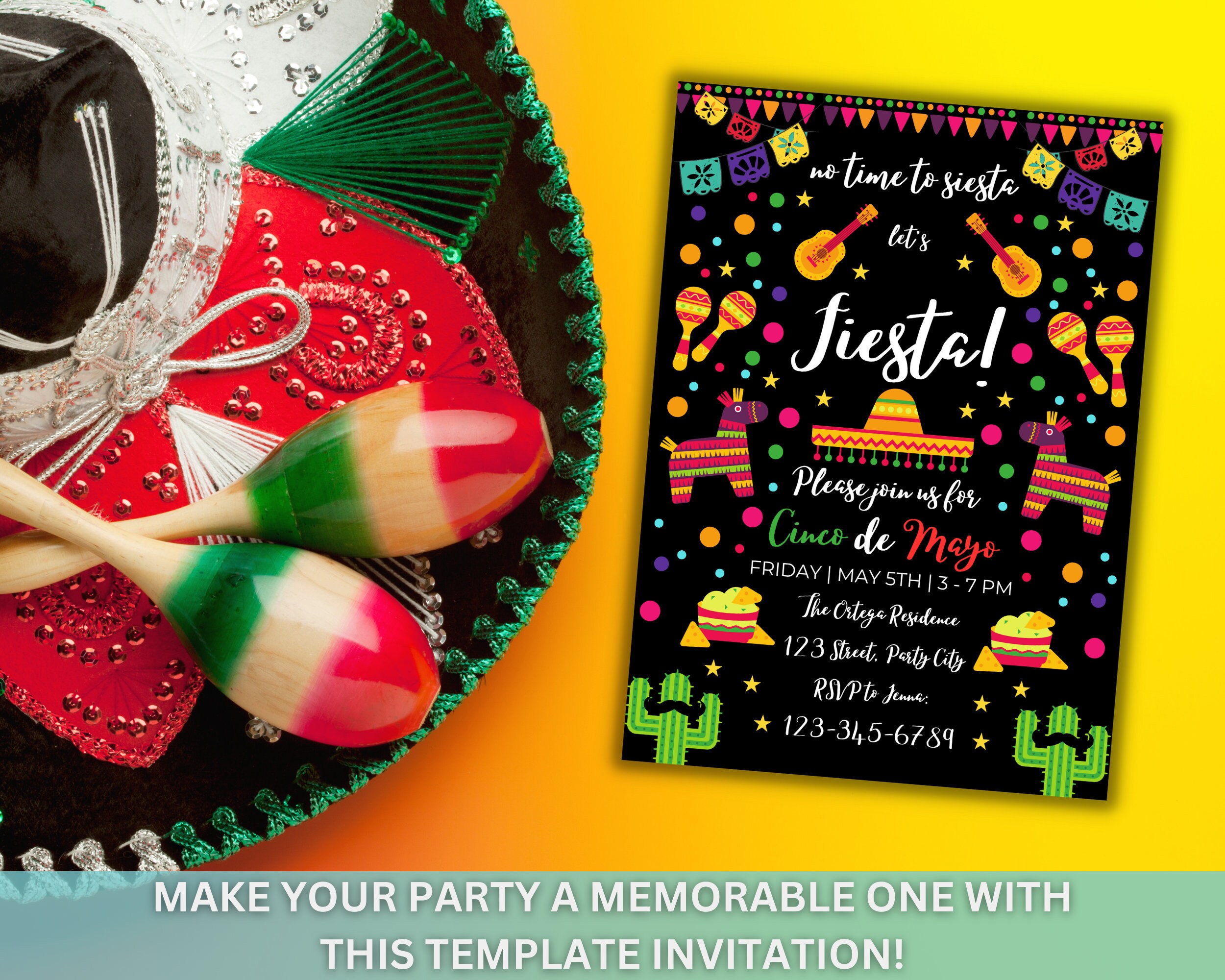 Editable Cinco De Mayo Party Invitation, Digital or Printable Cinco De ...