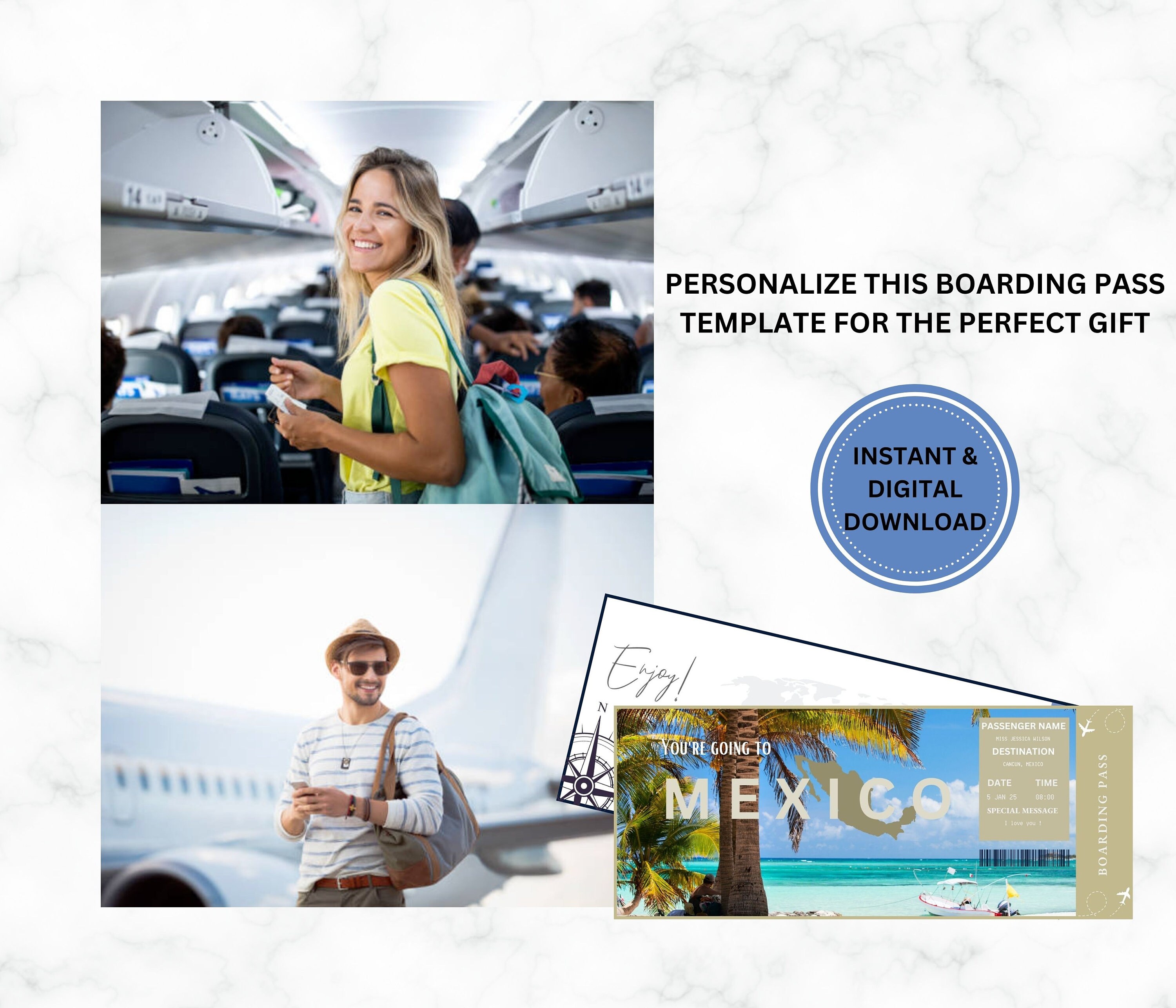 Editable MEXICO Surprise Boarding Ticket Template, Canva Boarding Pass ...