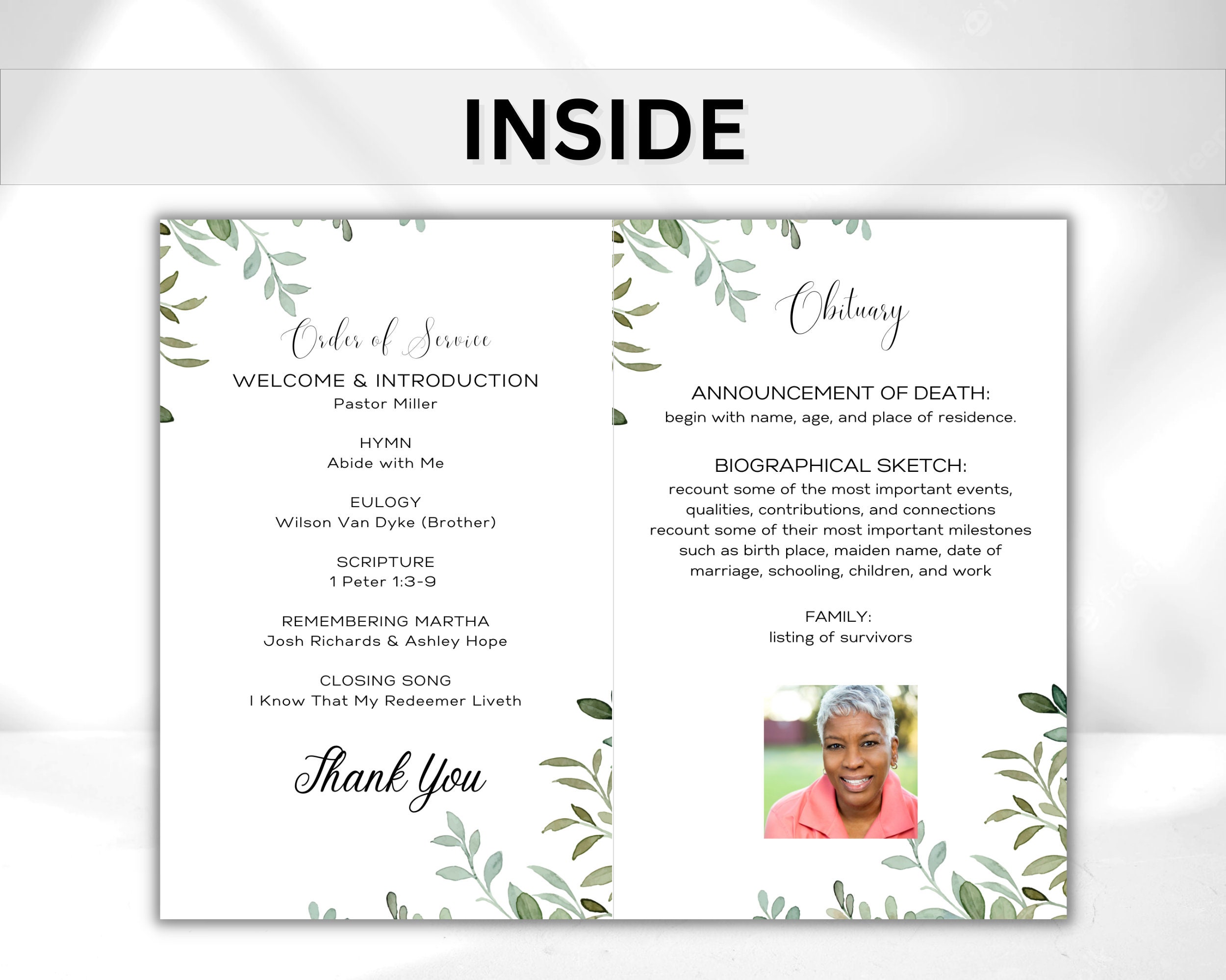 Minimalist Funeral Program Template Simple Funeral Memorial - Etsy