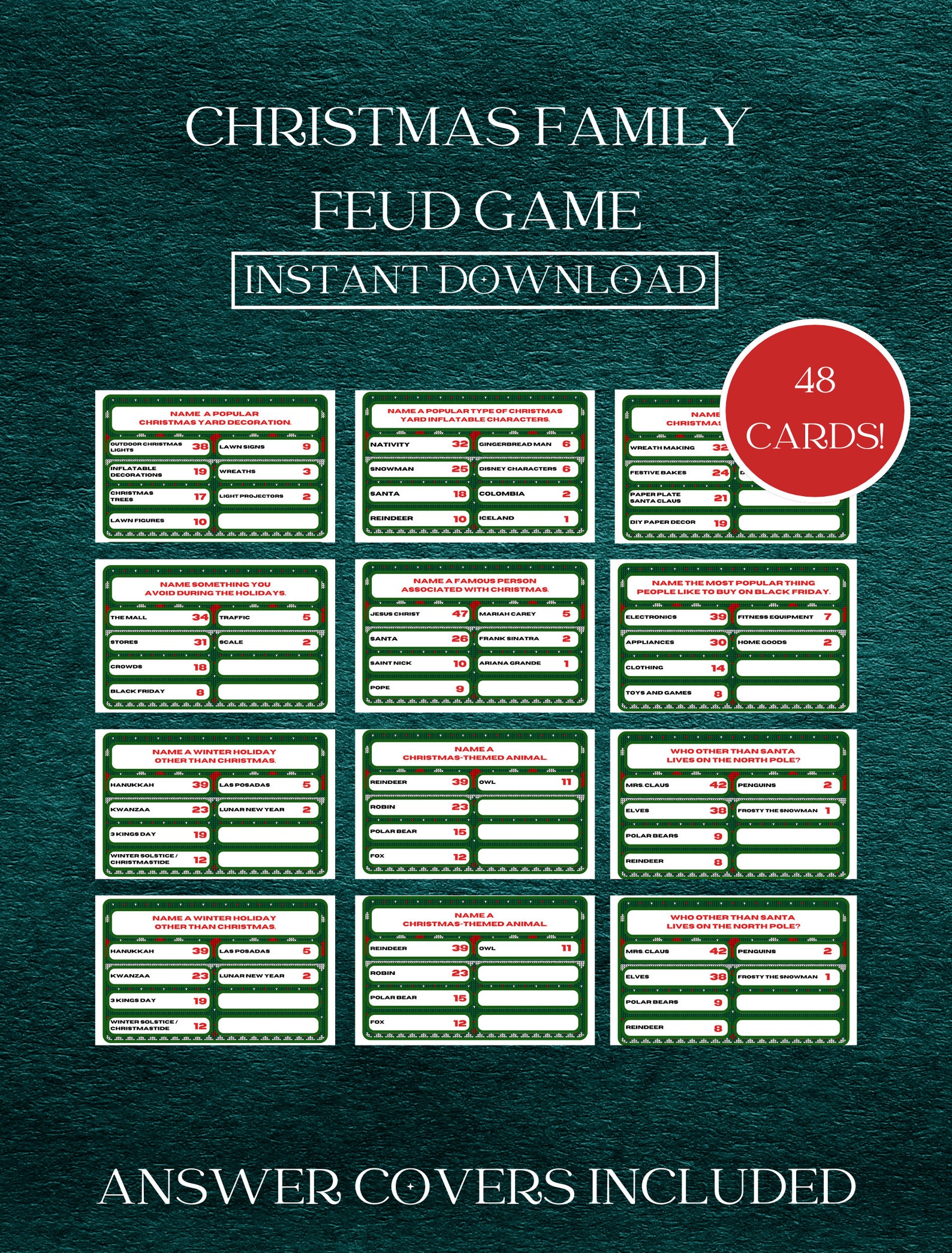 Christmas Family Feud Game | Christmas Printable Games | Christmas ...