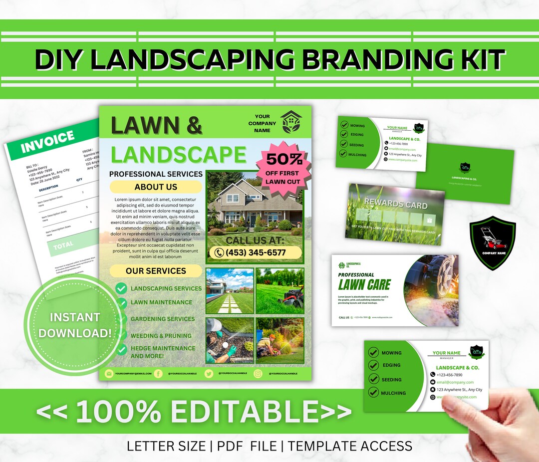 Lawn Care Branding Kit, Landscaping Invoice, Landscaping Brand Kit With ...
