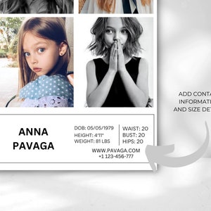 KIDS COMP CARD Template,modeling Photo Card,zed Card for Kid Models,z ...