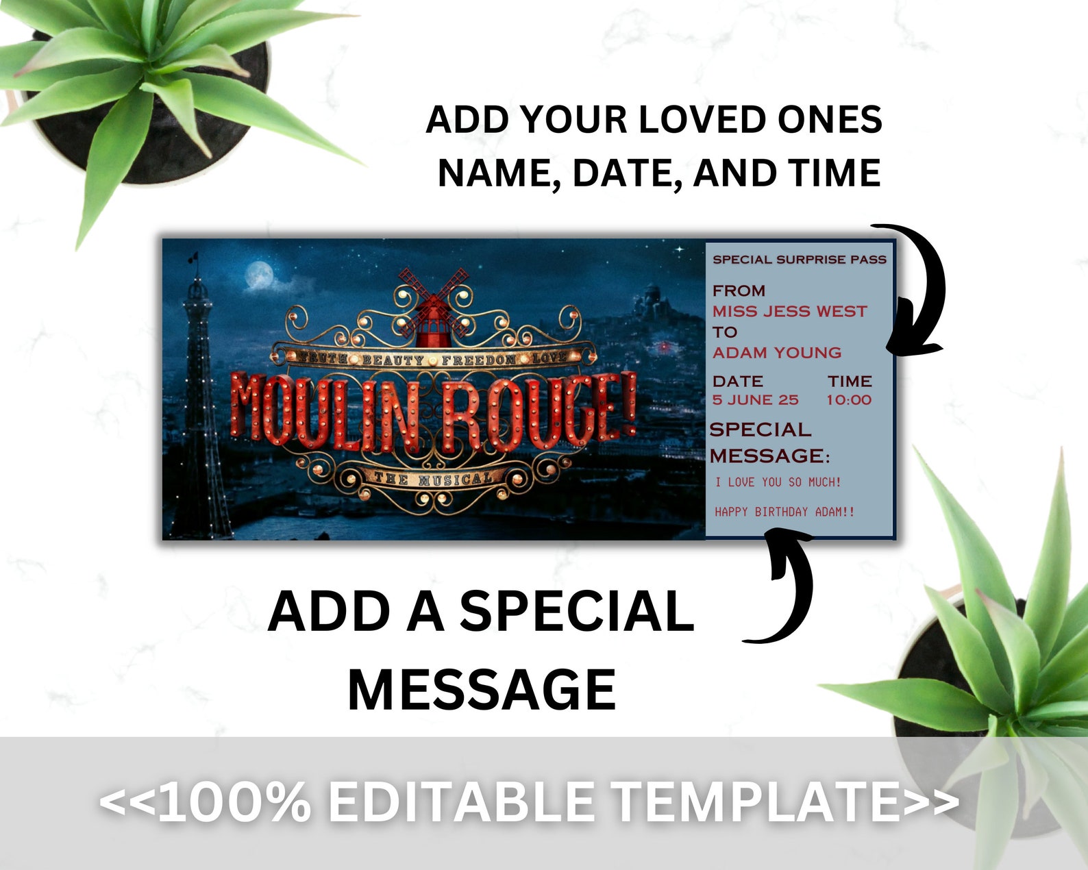 EDITABLE + Printable Moulin Rouge Broadway Surprise Ticket,musical ...