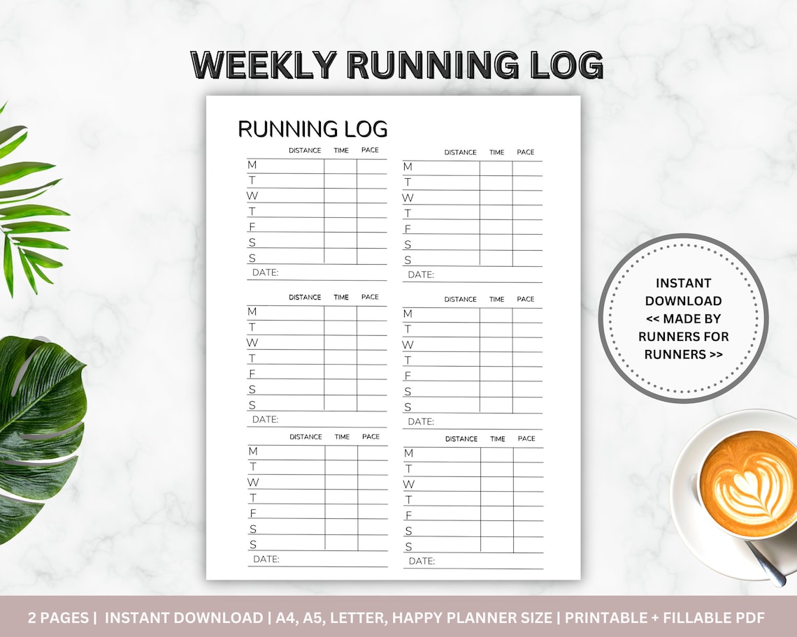 Weekly Running Log Printable Template Running Journal Cardio - Etsy