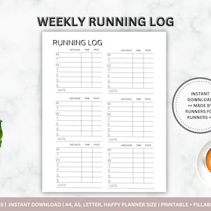 Weekly Running Log Printable Template, Running Journal, Cardio Training ...