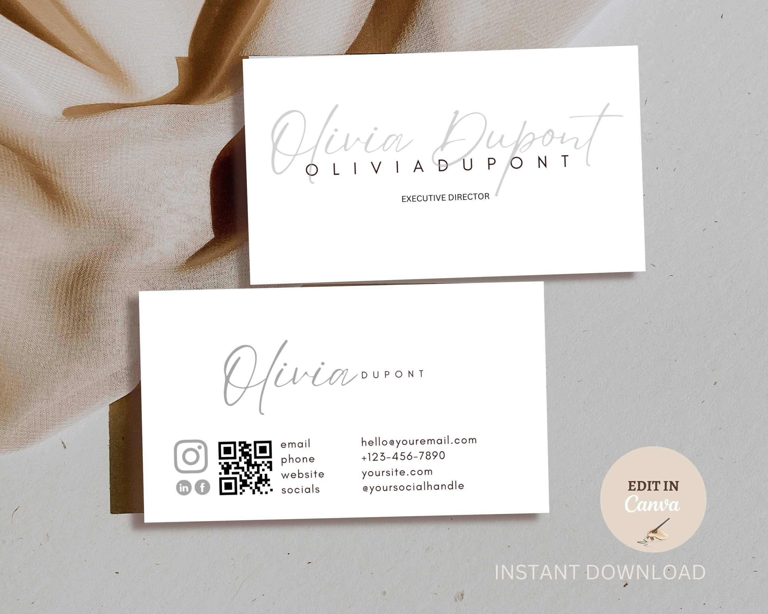 Minimalist Business Card Template, DIY Small Business Card Template QR ...