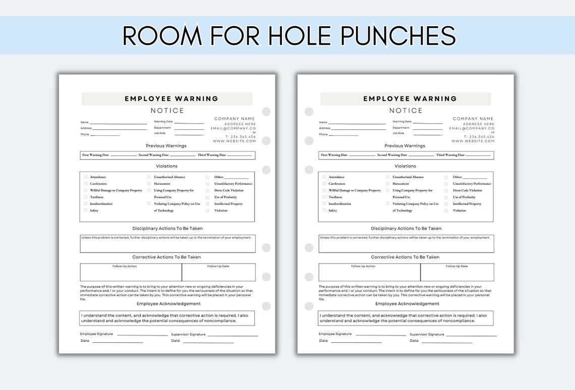 Employee Disciplinary Form, EDITABLE Warning Notice, Small Business ...