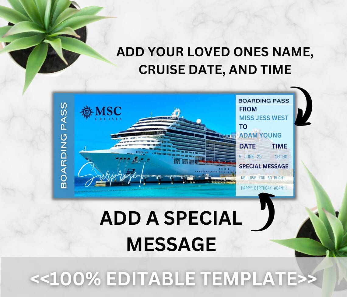 EDITABLE Surprise MSC CRUISE Boarding Ticket Template, Canva Cruise ...
