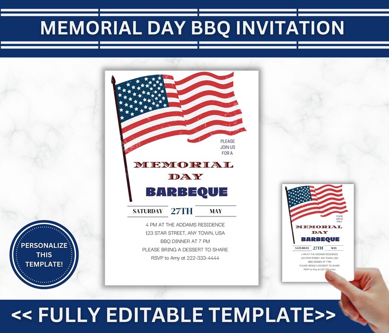 EDITABLE Printable Memorial Day Invitation Instant Download - Etsy