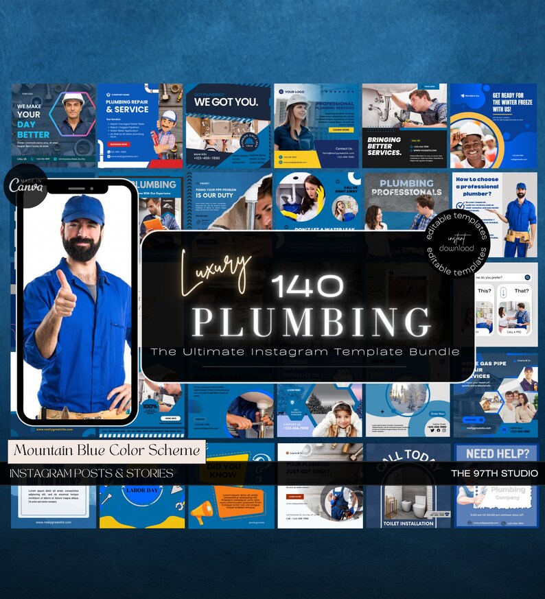 Plumbing Business Instagram Post Templates Plumber Social Media ...
