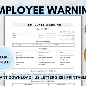 Employee Disciplinary Form, EDITABLE Warning Notice, Small Business ...