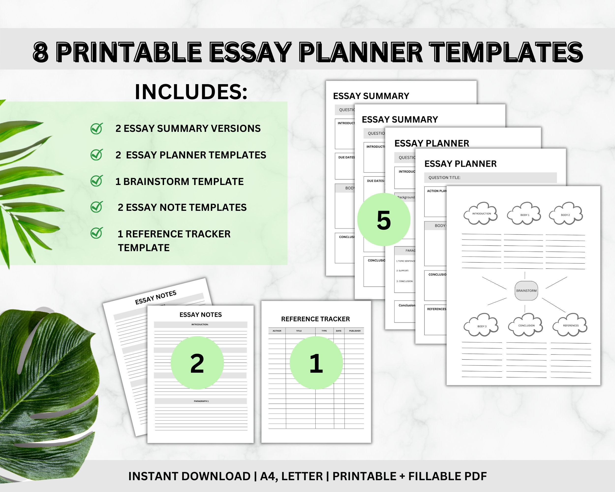 8 Pg Essay Planner Printable BUNDLE for Students, Essay Writing ...