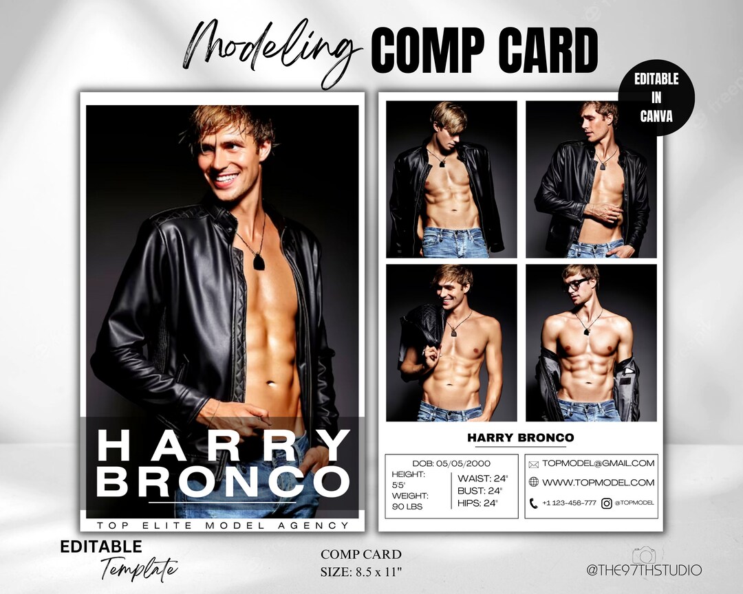 MALE MODEL Comp Card Template, Modeling Photocard, Zed Card for Models,z Card,fashion Photo Card ...