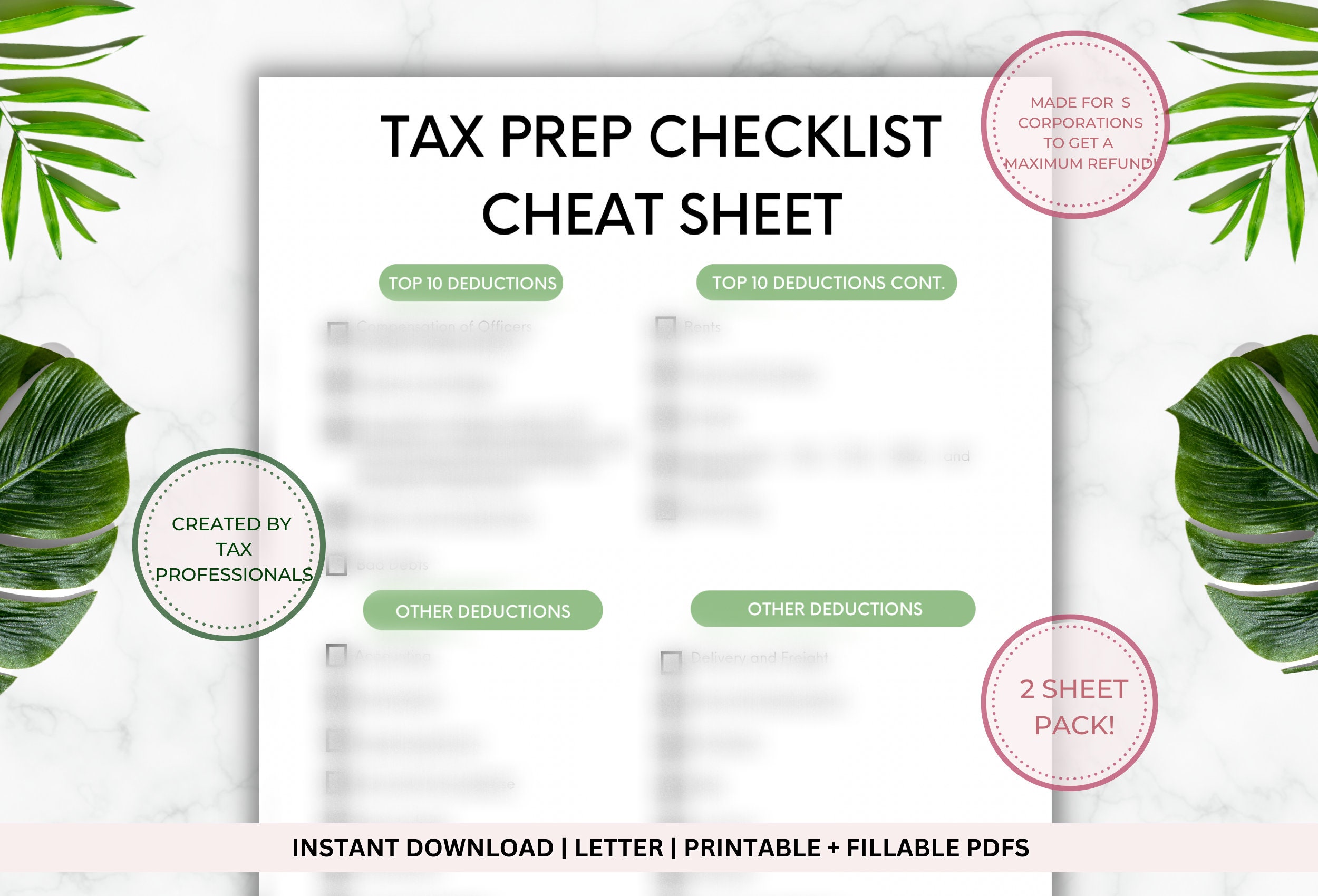 Tax Prep Checklist Tracker Printable for S Corporations, Tax Checklist ...