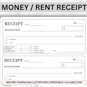 PRINTABLE Money or Rent Receipt | Cash Receipt | Sales Receipt ...