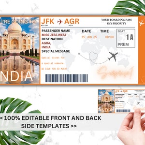 EDITABLE India Surprise Boarding Ticket Template Pass,india Canva ...