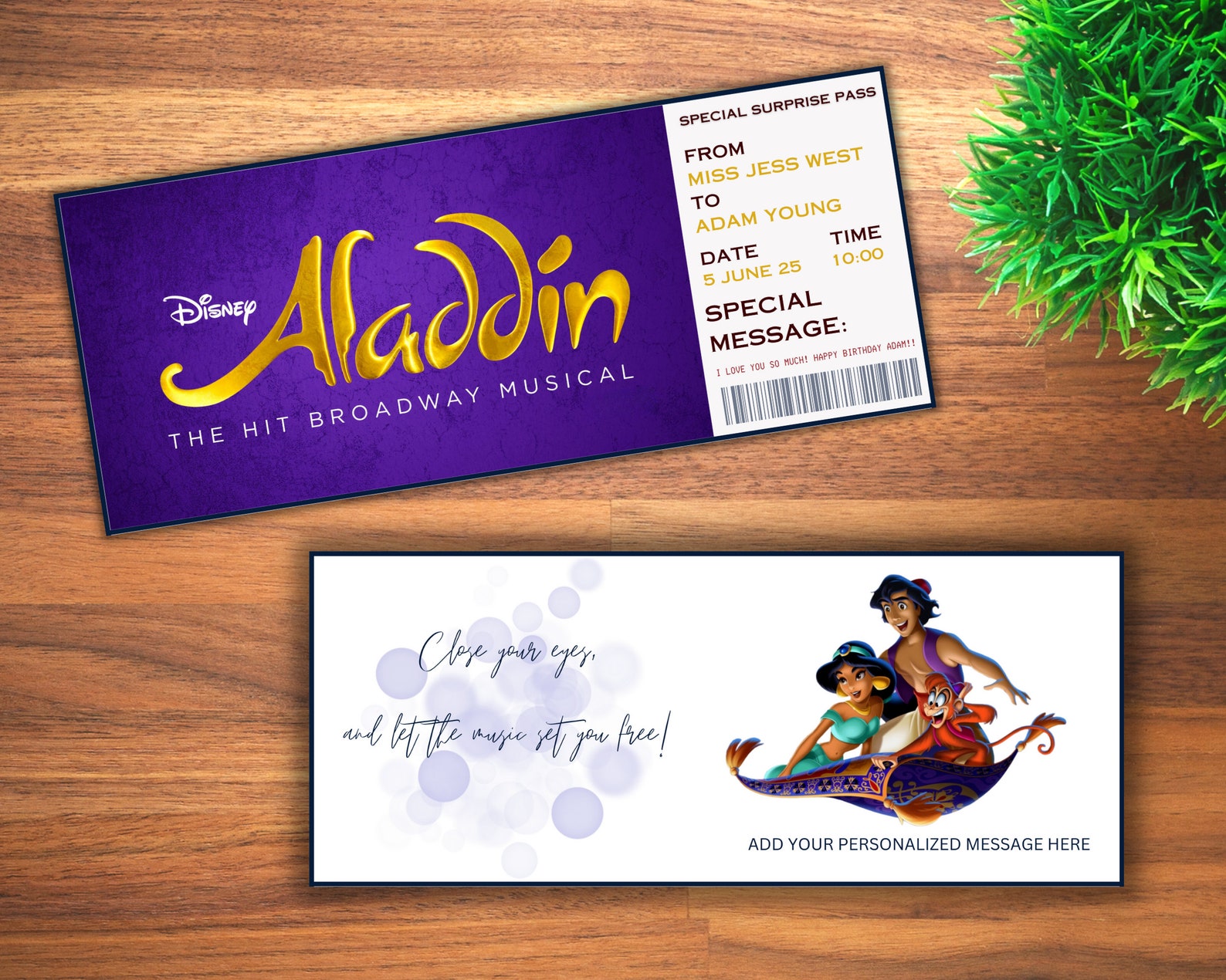 EDITABLE Aladdin Broadway Surprise Ticket, Aladdin Musical Collectible ...
