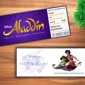 EDITABLE Aladdin Broadway Surprise Ticket, Aladdin Musical Collectible ...