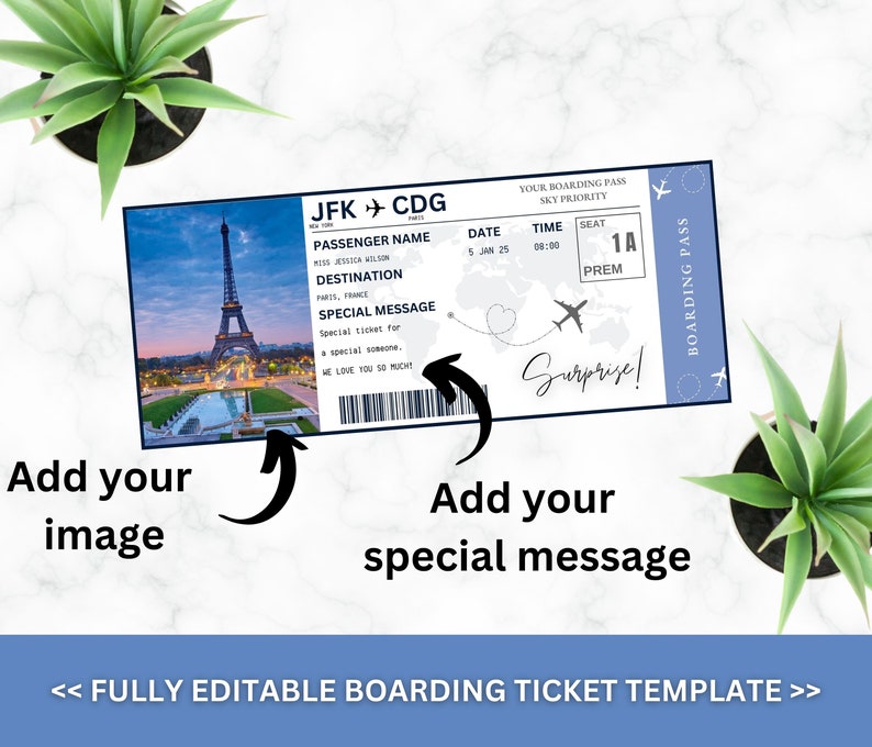 EDITABLE Surprise Boarding Ticket Template, Canva Boarding Pass, Plane ...