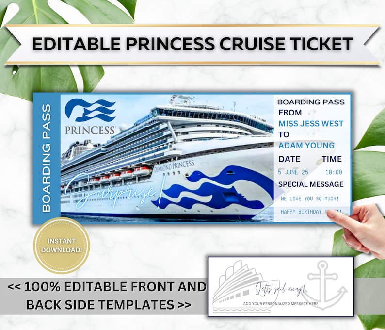 EDITABLE Surprise Princess Cruises Boarding Ticket Template - Etsy