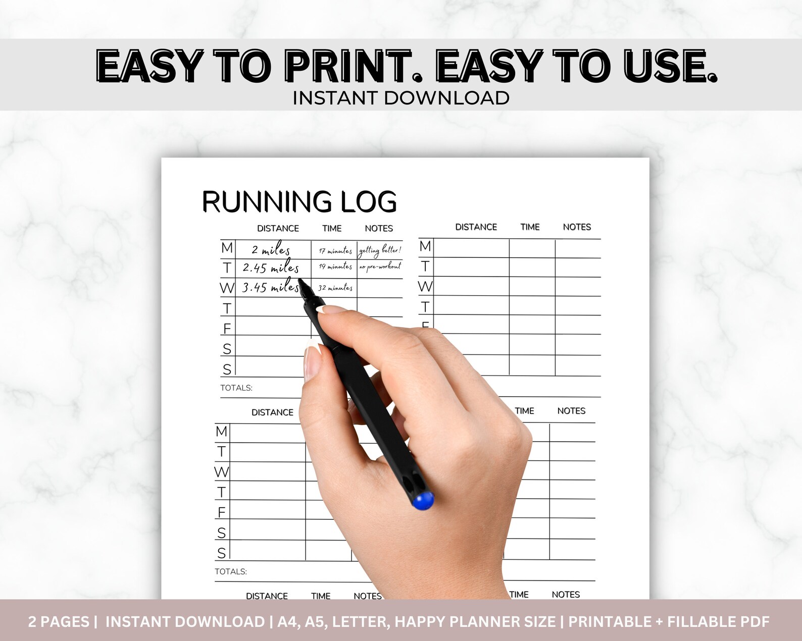 Weekly Running Log Printable Template Running Journal Cardio - Etsy