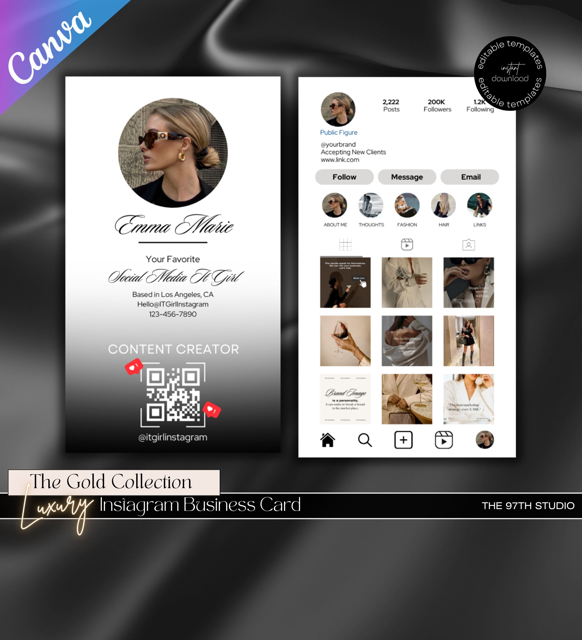2024 INSTAGRAM Business Card Template QR Code Business Card DIY Canva ...