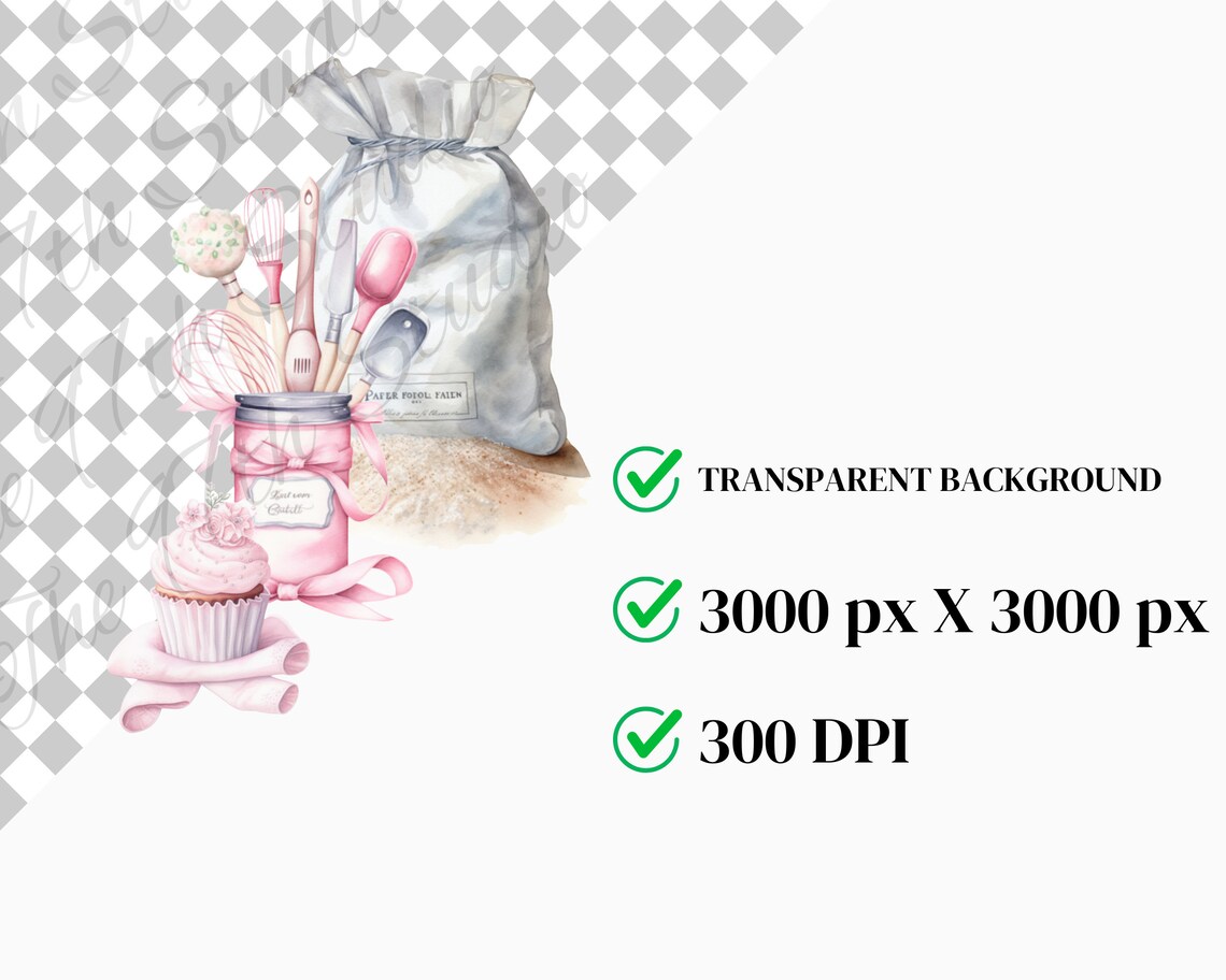 Kawaii Watercolor Bakery Clipart Bundle, Hand Drawn Bakery Pngs, Pink ...