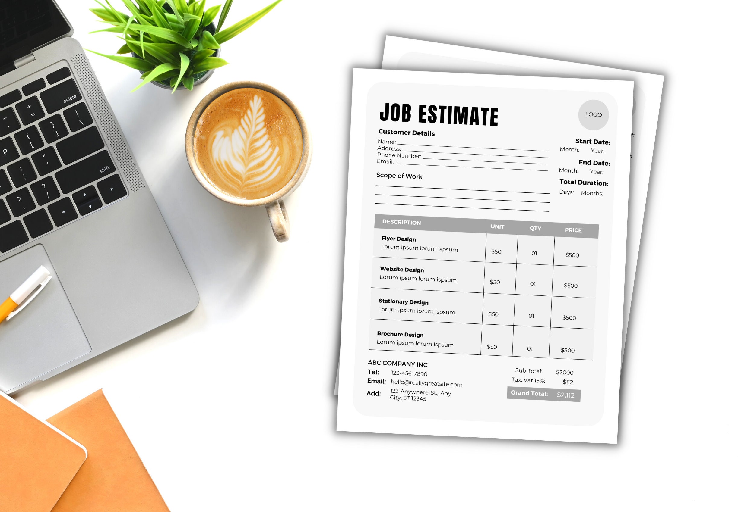 PRINTABLE Job Estimate Canva Template Contractor Estimate - Etsy Portugal