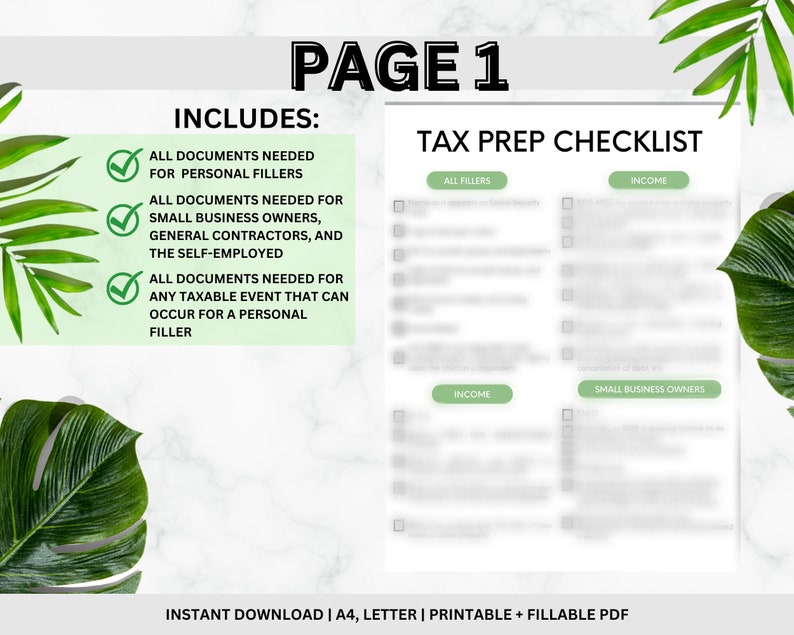 Tax Prep Checklist Tracker Printable Tax Prep Tax Checklist - Etsy