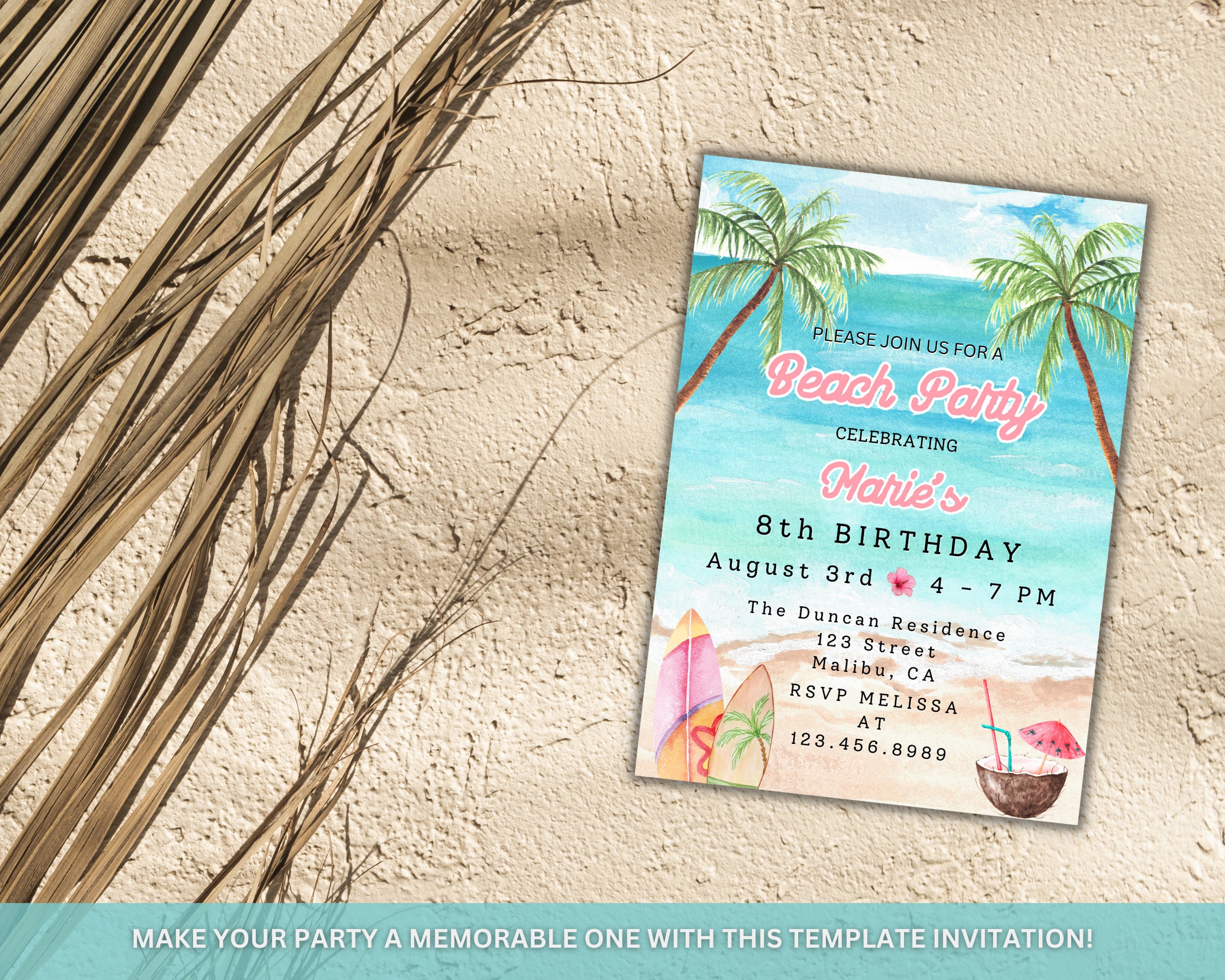 BEACH Birthday Invitation Template, Tropical Birthday Invite, Beach ...