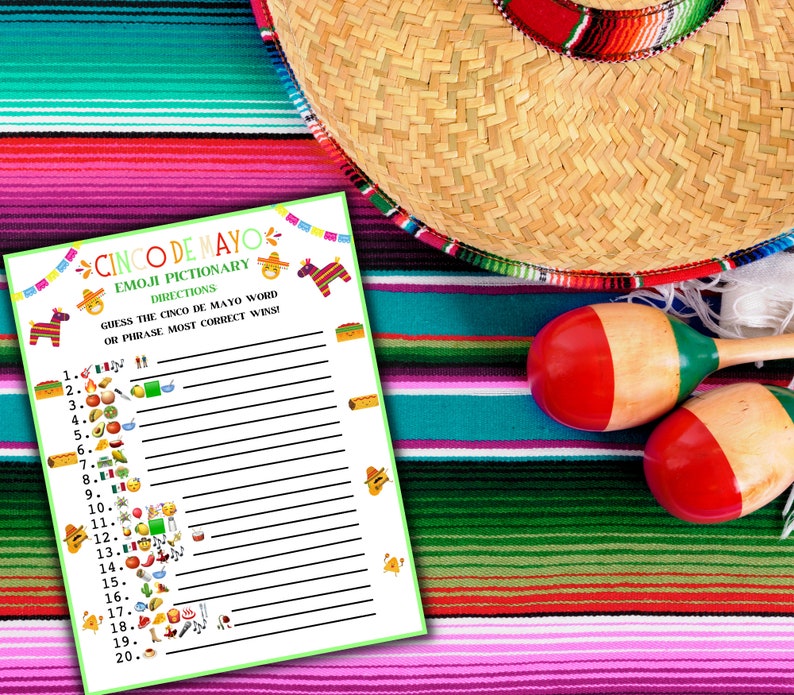 Cinco De Mayo Emoji Pictionary Party Game | Mexican Party Games | Fun ...