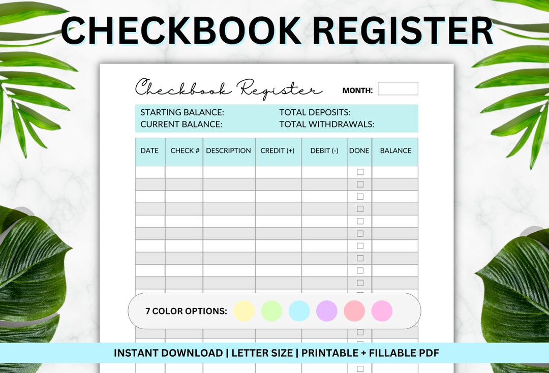 PRINTABLE Checkbook Register | Finance Tracker | Check Register ...