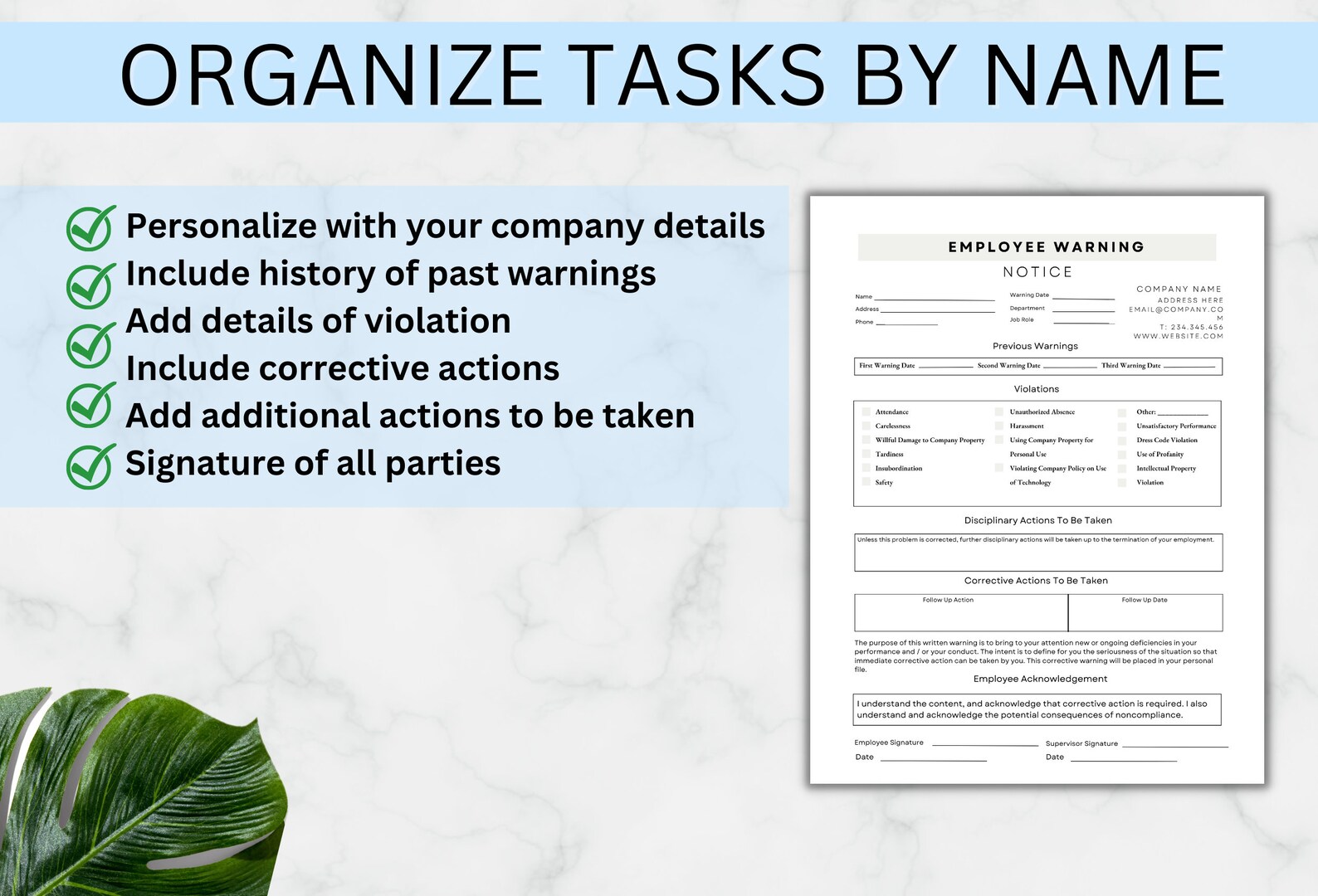 Employee Disciplinary Form, EDITABLE Warning Notice, Small Business ...