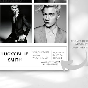 COMP CARD Template for Male Models,modeling Photocard, Zed Card for ...