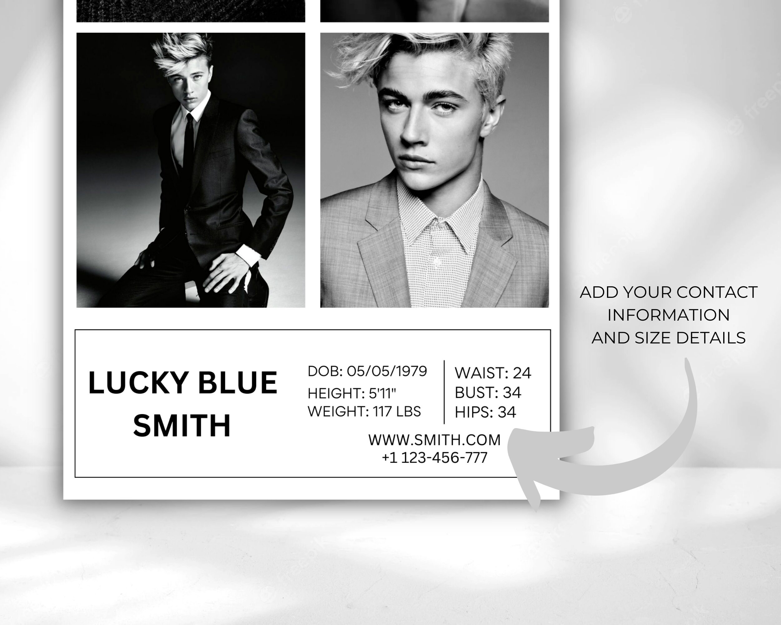 COMP CARD Template for Male Models,modeling Photocard, Zed Card for ...